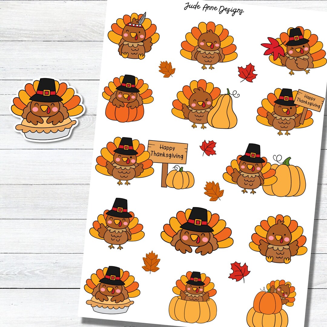 Thanksgiving Turkey Deco Stickers, Thanksgiving Planner Sheet, Fall ...