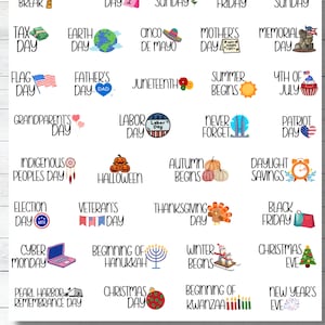 NEW Holiday Planner Stickers, Cute Holiday Icon, Calendar, U.S ...