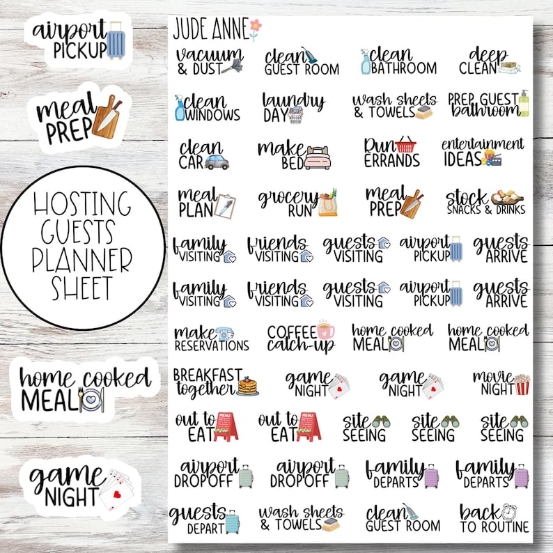 Hosting Planner Stickers, House Guests Doodle Sheet, Visitor Planner ...