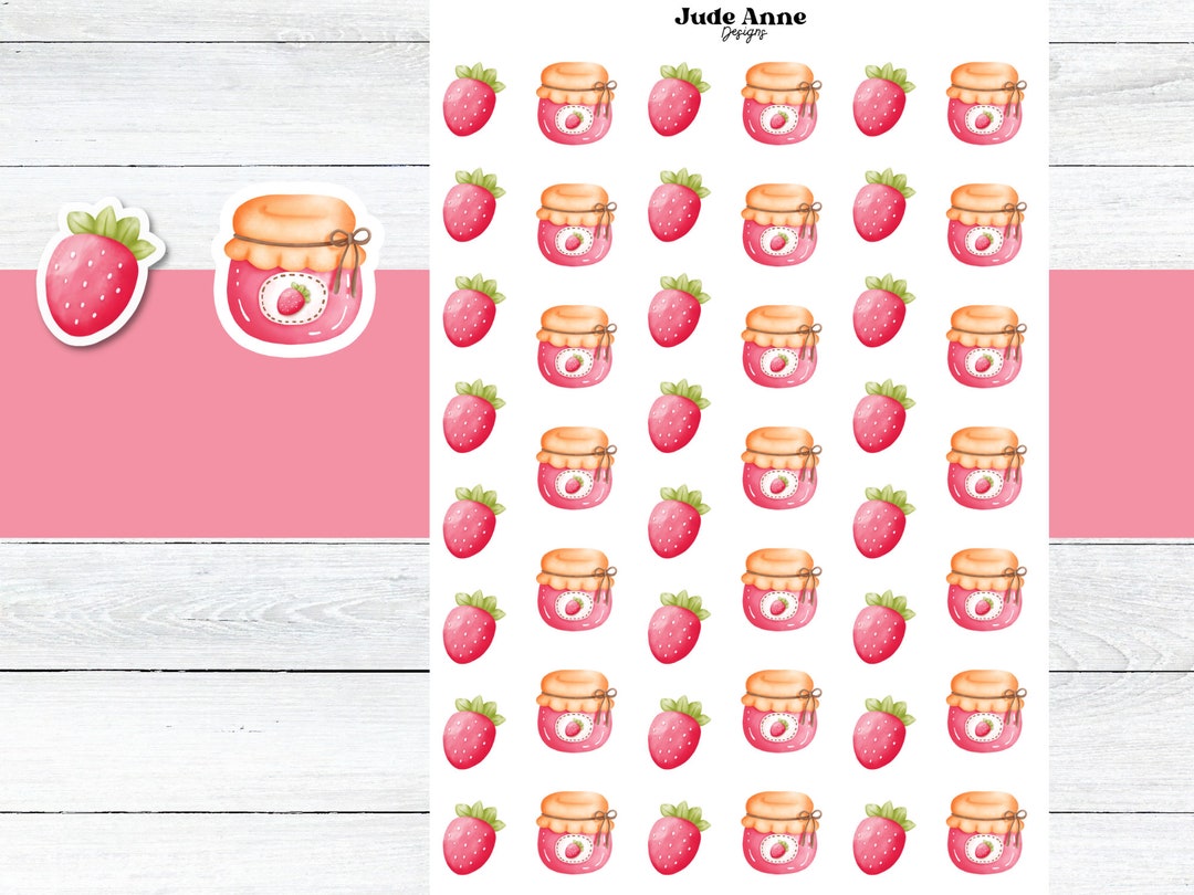 Strawberry Sticker Sheet, Strawberry Jam Stickers, Planner Sticker ...
