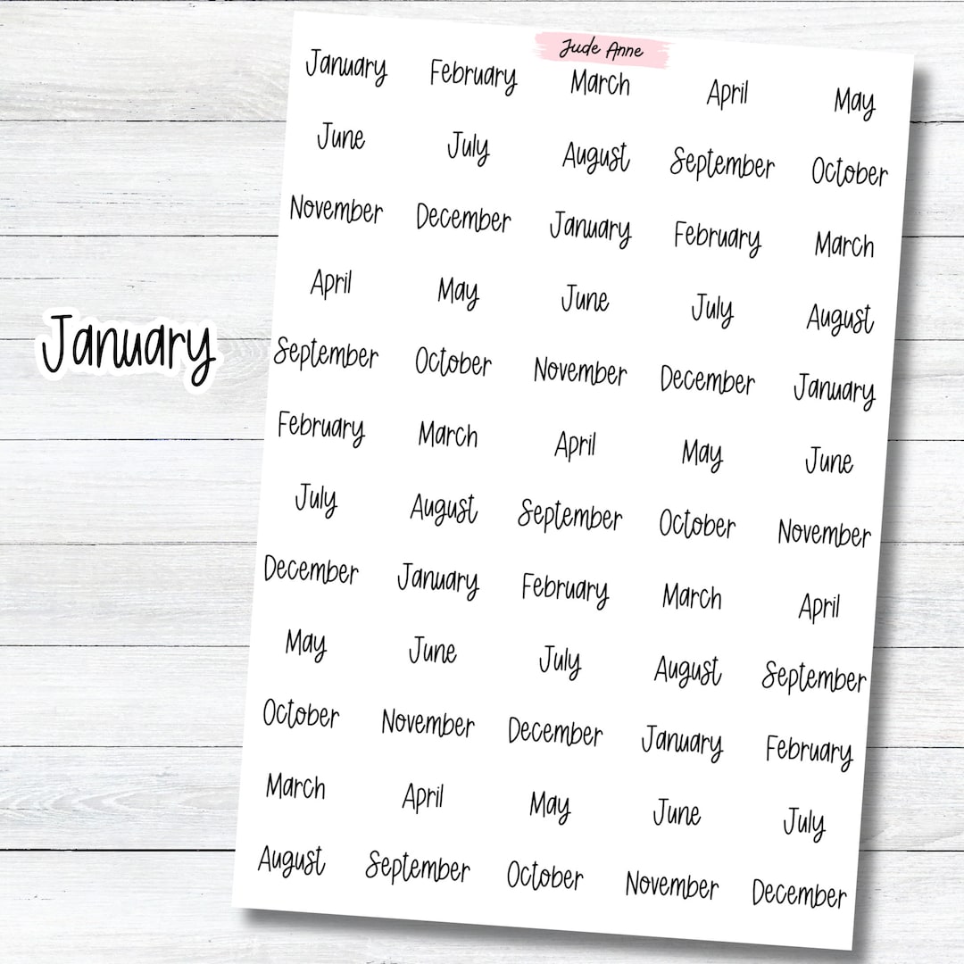 Months Script Stickers, 12 Months Stickers, Script Month Sticker for ...