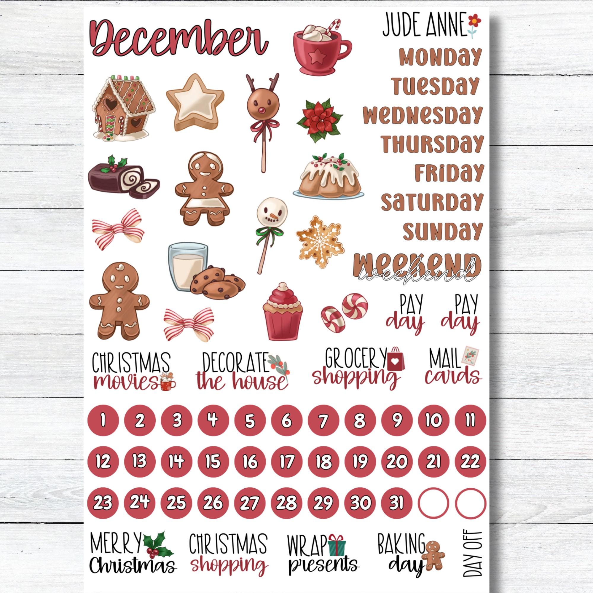 December Monthly Kit Planner Stickers, Christmas Deco Planner Kit ...