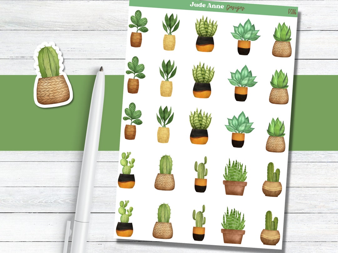 Plant Planner Stickers, Cute Cactus Planner Stickers, Icon Plant ...