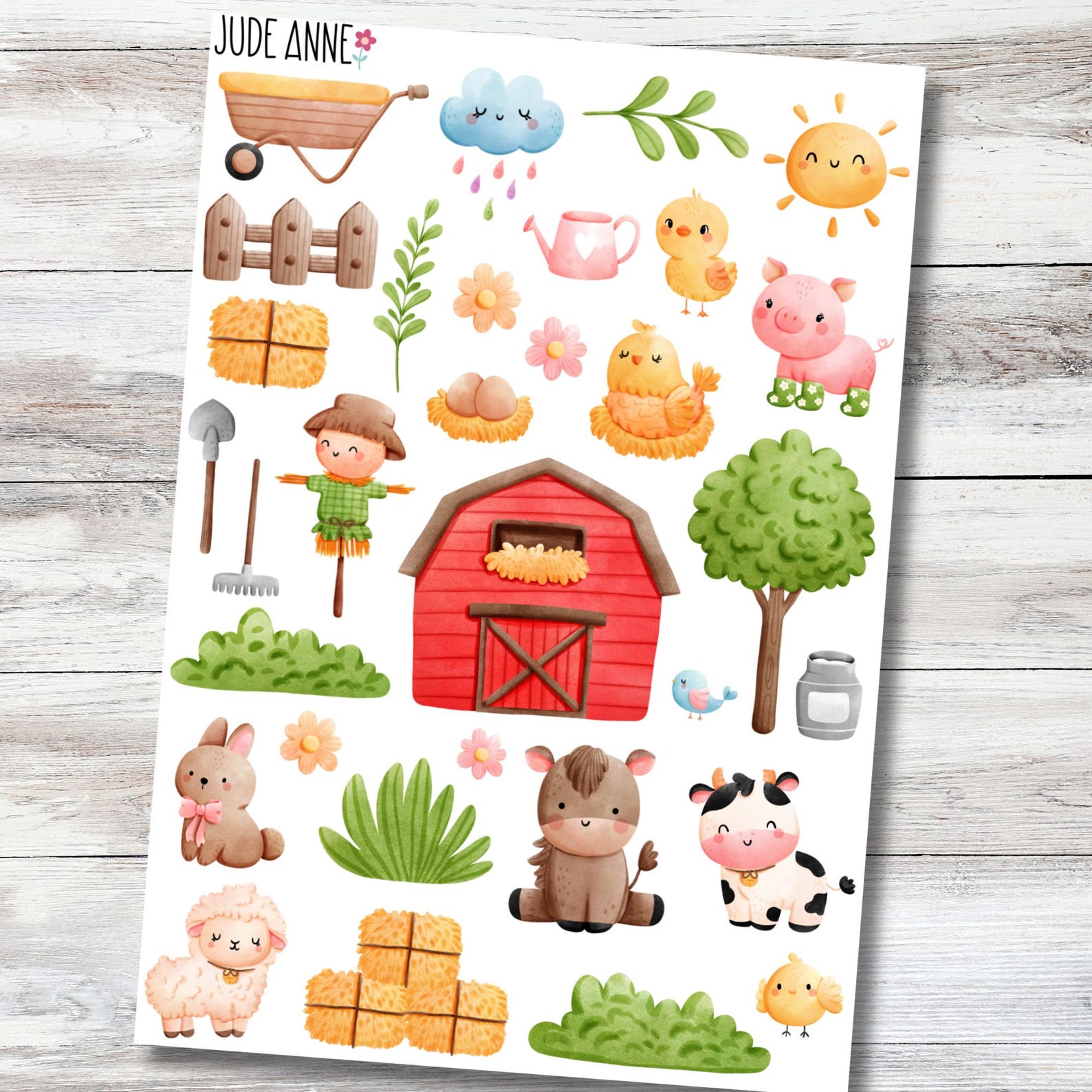 Farm Animals Sticker Sheet, Cute Summer Stickers, Farming Party Theme ...
