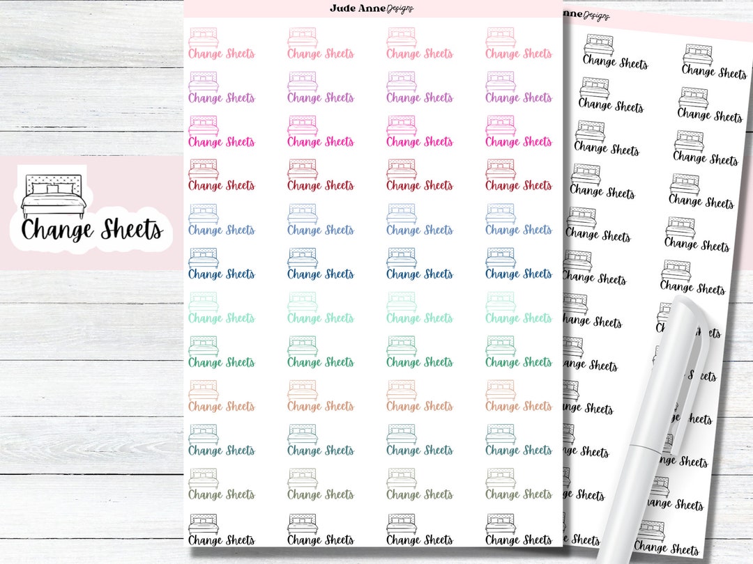 Change Sheets Sticker Sheet, Stickers for Planners, Bedding Reminder ...
