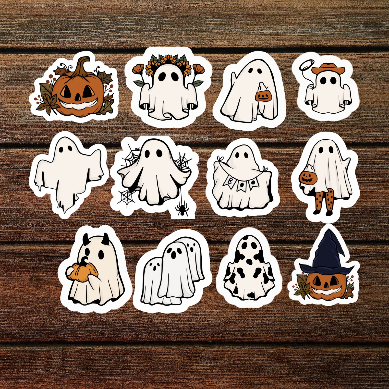 Halloween Stickers 12 Ghost Sticker Set Cute Stickers - Etsy