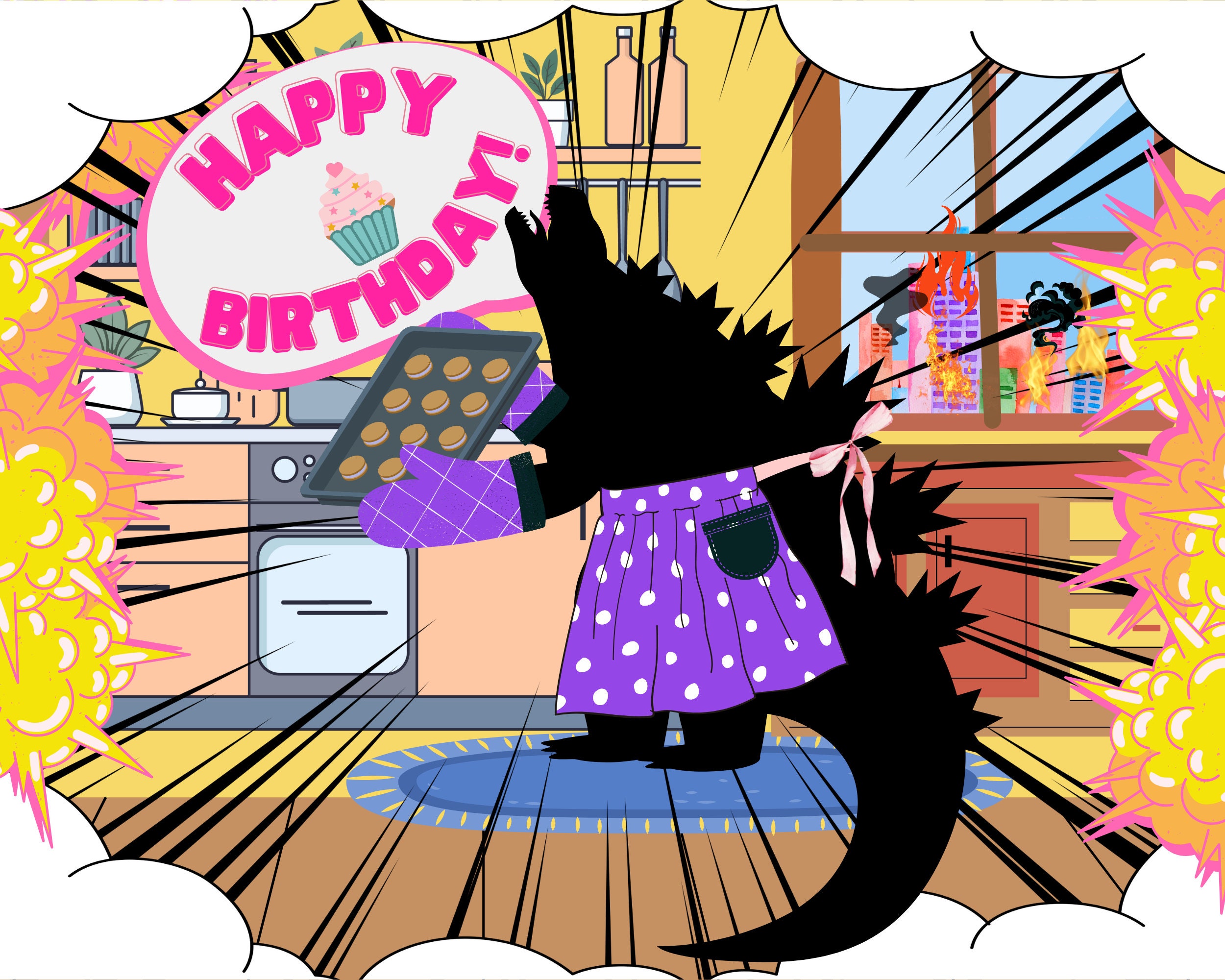 Godzilla Note Card Graphic for Birthdays, Christmas, Invitations ...