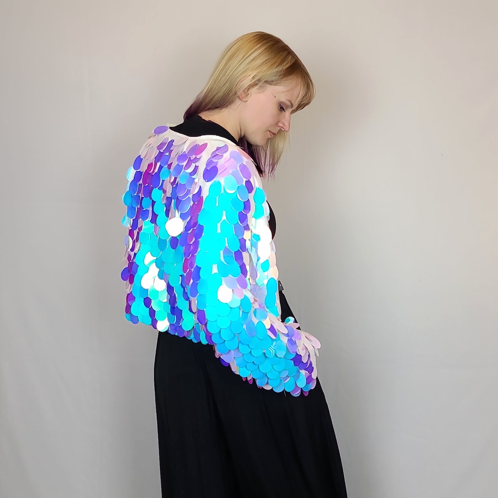 Cropped Sequin Jacket | Satin Lined | Iridescent Paillette Sequins ...