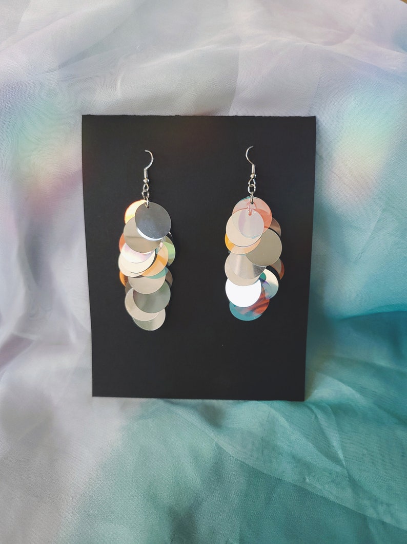 Iridescent Silver Sequin Earrings | Silver + Iridescent Paillette ...