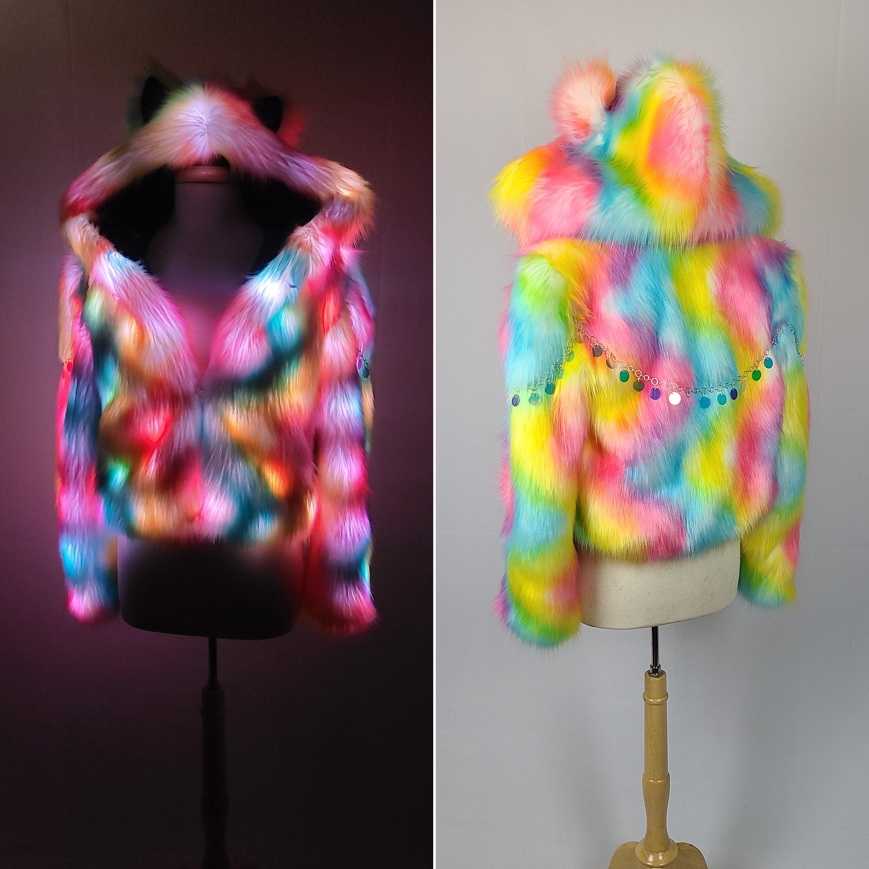 LED Cropped Furbaby Festival Coat Faux Fur Jacket With - Etsy