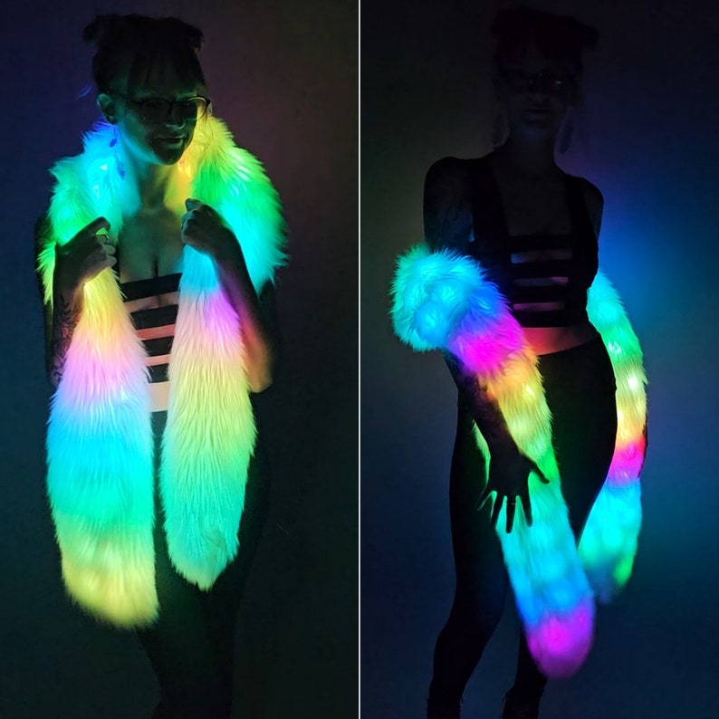 Glow Worm LED Scarf Faux Fur Wrap With Programmable Lights Festival ...