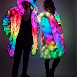 Custom LED Faux Fur Festival Coat | Faux Fur Jacket With Programmable ...