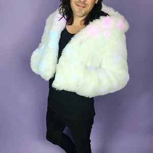 LED Cropped Furbaby Festival Coat Faux Fur Jacket With Programmable ...