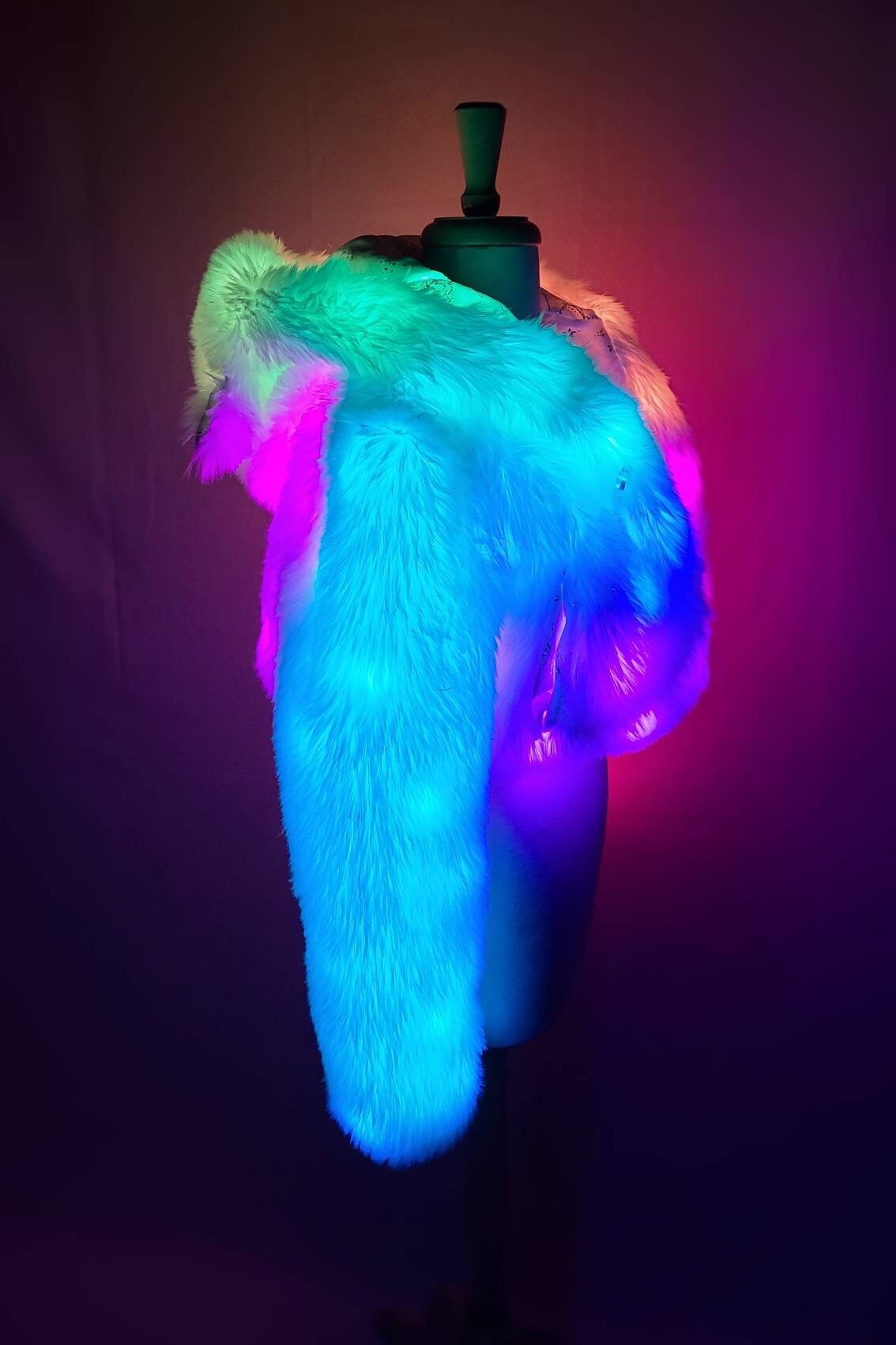 LED Cropped Furbaby Festival Coat Faux Fur Jacket With - Etsy
