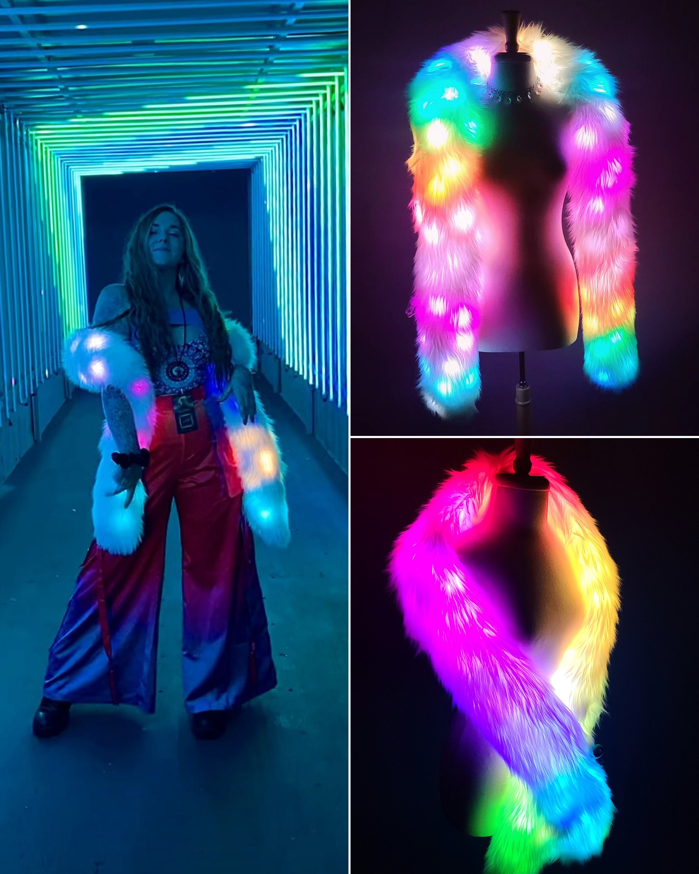 Glow Worm LED Scarf Faux Fur Wrap With Programmable Lights Festival ...