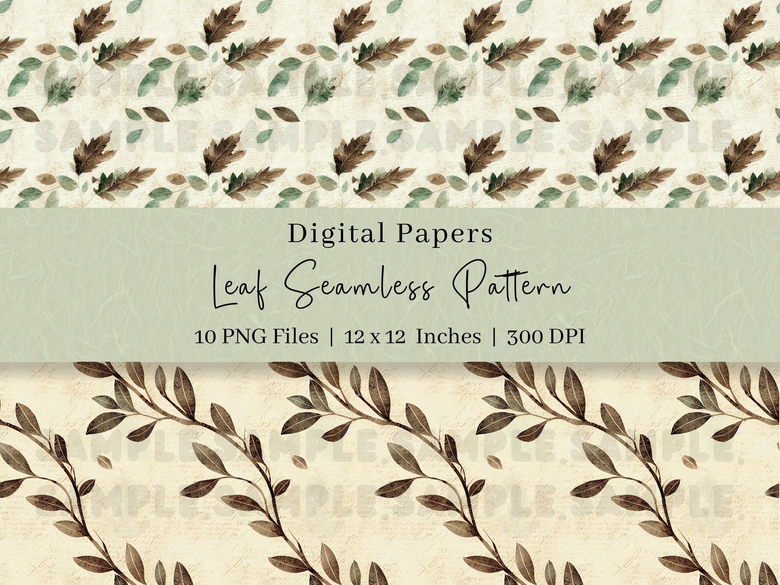 10 Leaf Digital Papers, Watercolor Scrapbook Paper, Seamless Pattern ...