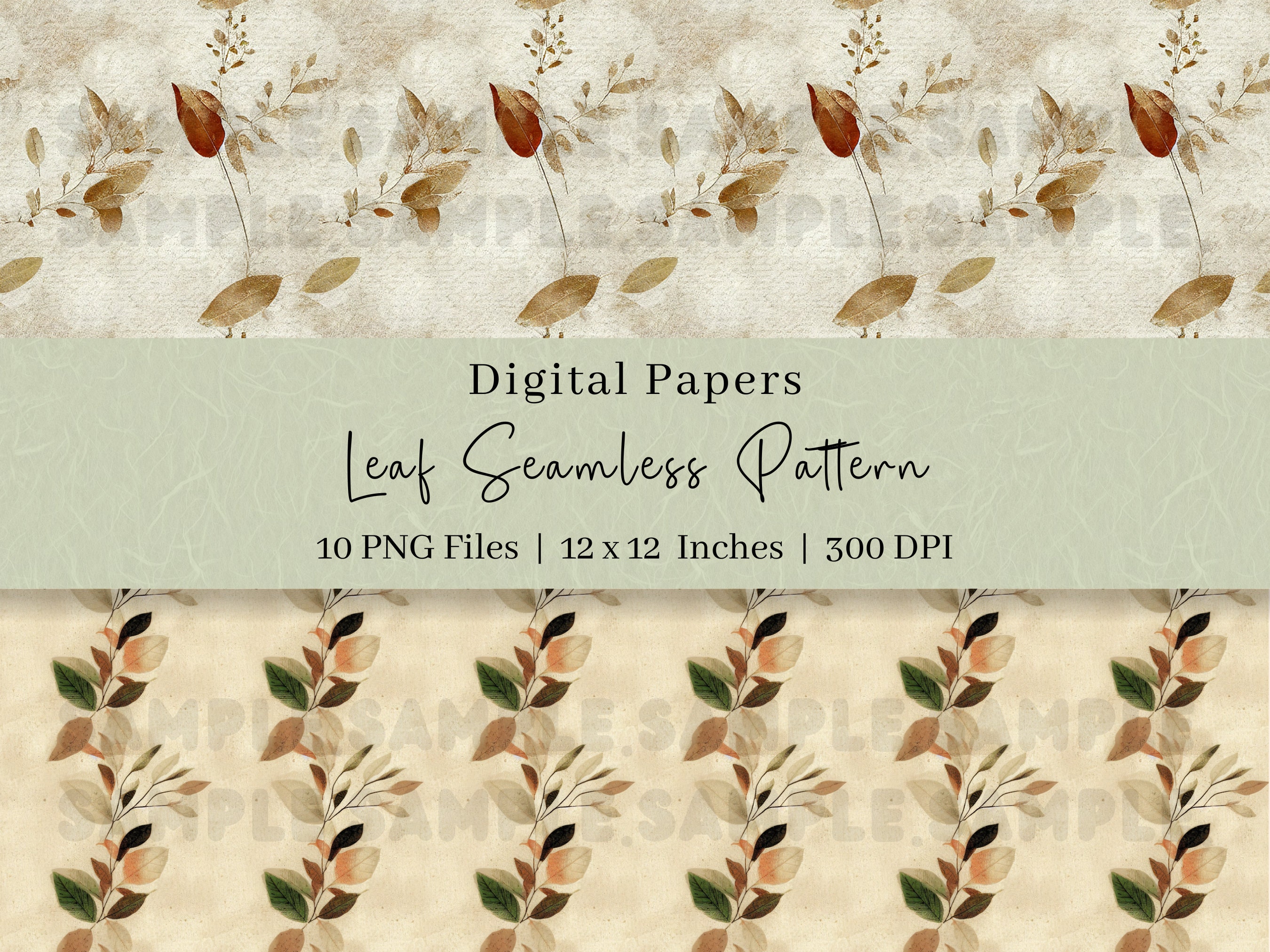 10 Leaf Digital Papers, Watercolor Scrapbook Paper, Seamless Pattern ...