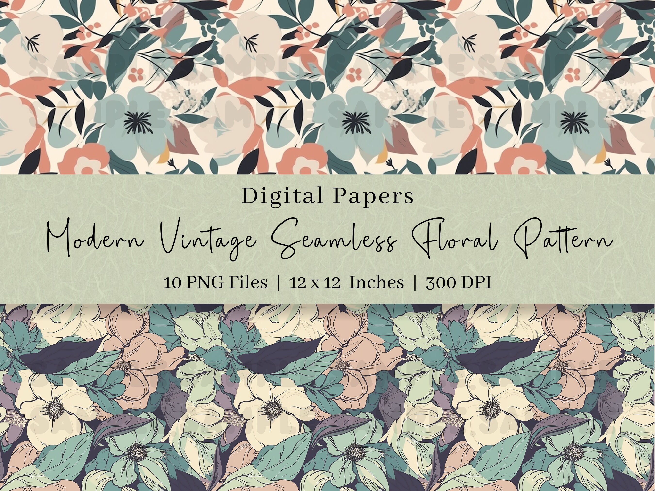 10 Modern Vintage Floral Pattern Digital Papers Scrapbook - Etsy