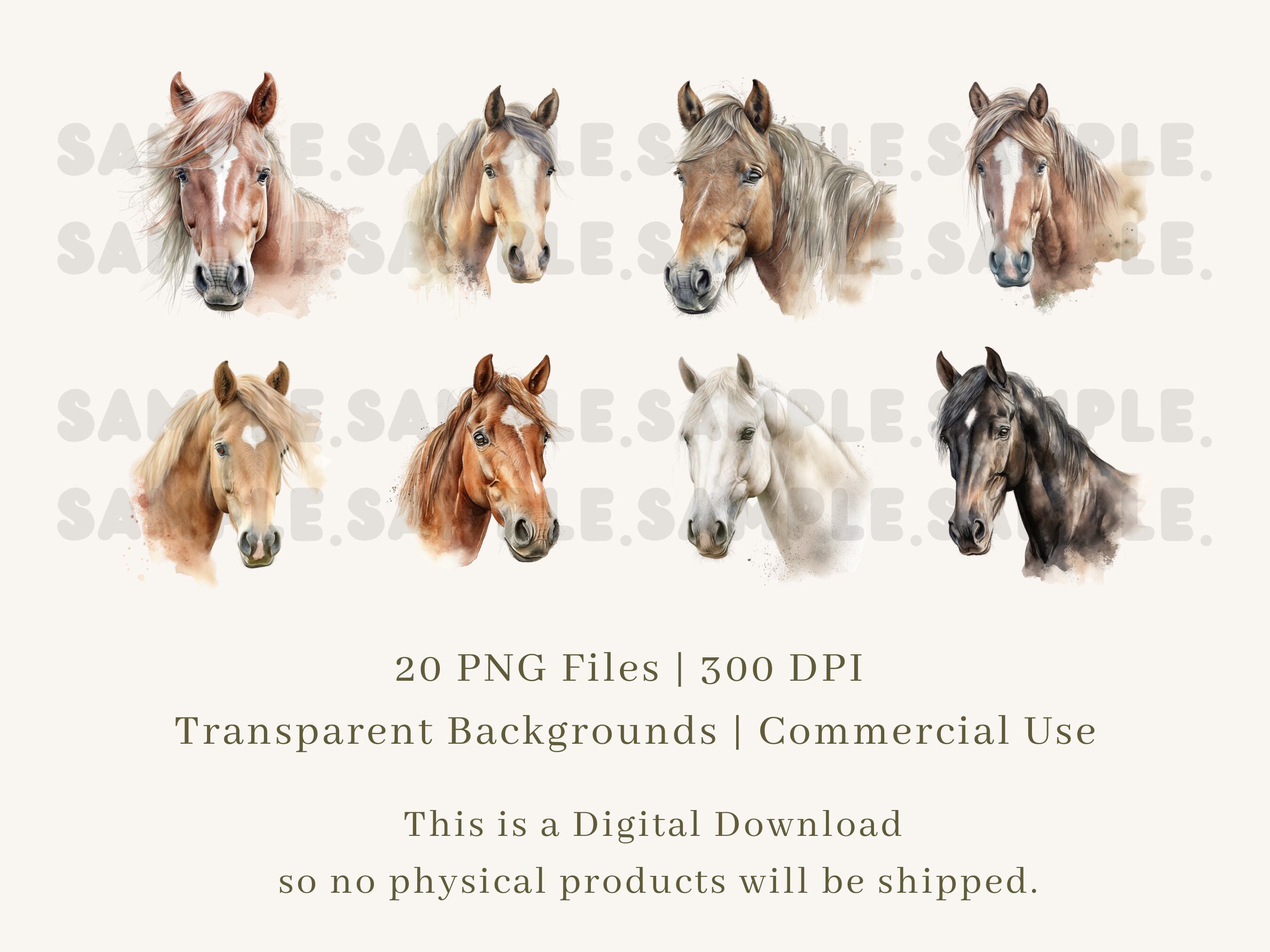 20 Horses Clipart PNG Watercolor Horse Clipart Bundle - Etsy