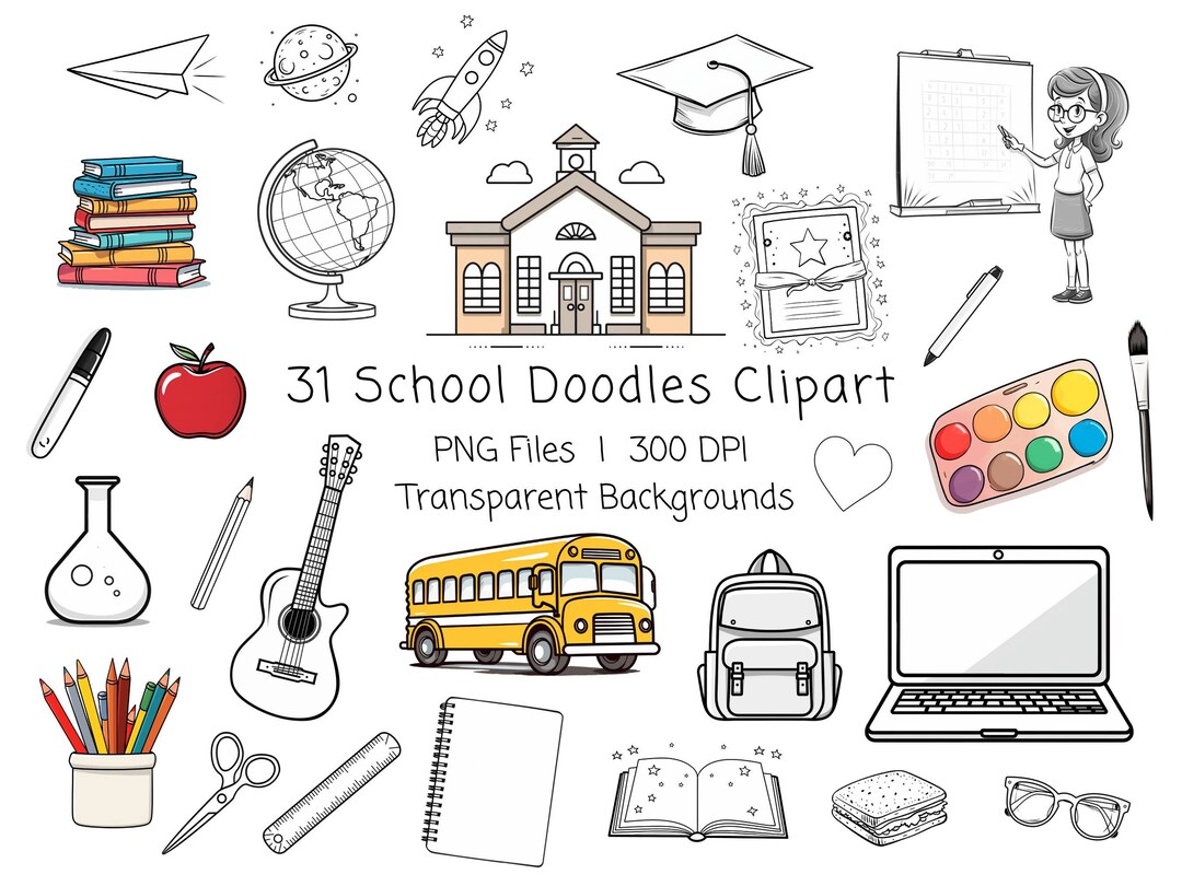 31 School Clipart PNG Back to School Clipart Teacher - Etsy