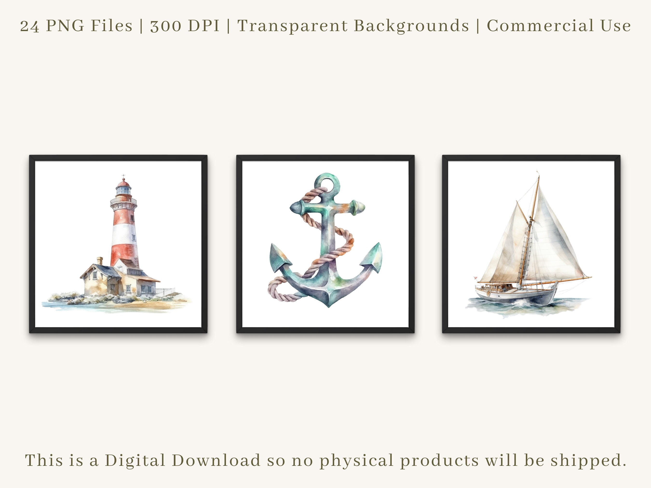 24 Watercolor Nautical Clipart PNG Sea Clipart Ocean - Etsy