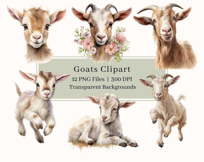 11 PNG Cute Goat Family Clipart, Three Baby Goats Watercolor, Farm ...