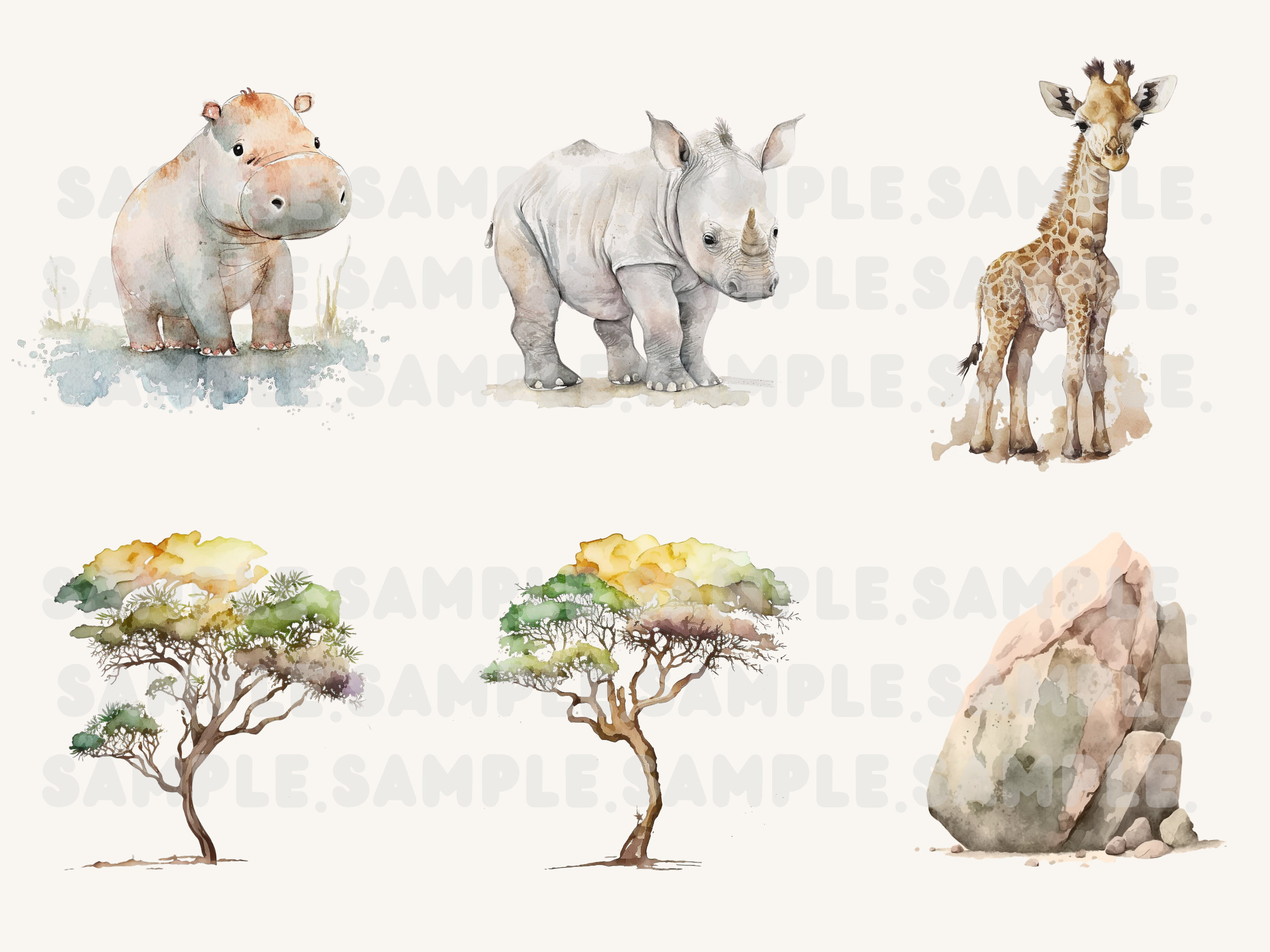 Watercolor Safari Animals Clipart PNG Baby Safari Animals: - Etsy UK