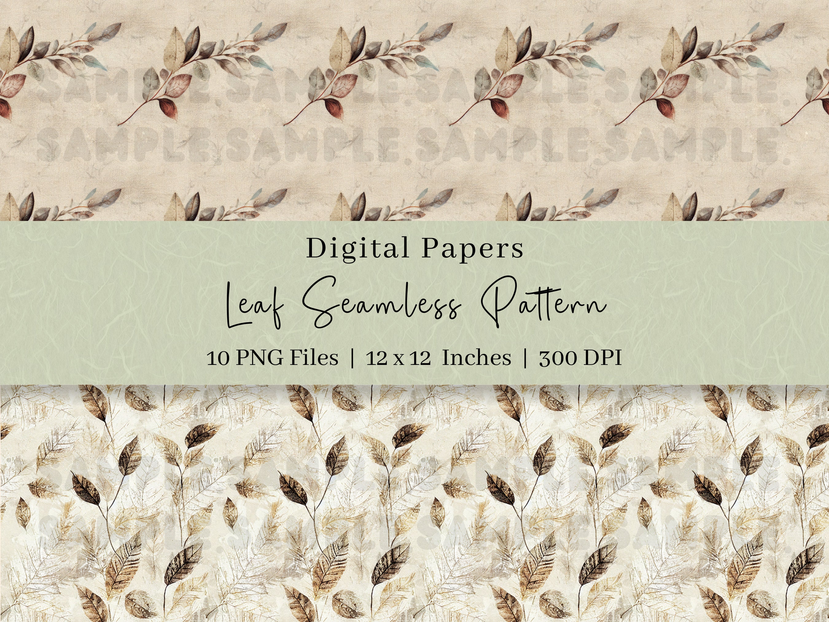 10 Leaf Digital Papers, Watercolor Scrapbook Paper, Seamless Pattern ...