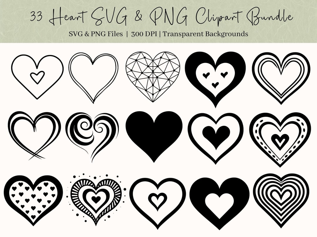 Lot de 33 coeurs SVG, coeurs PNG, Clipart coeur, Cricut, Saint Valentin ...
