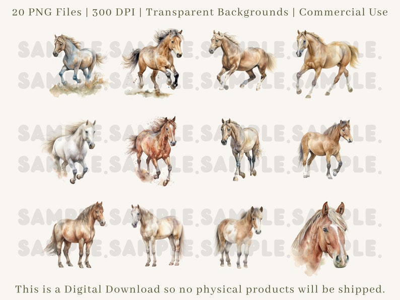20 Horses Clipart PNG Watercolor Horse Clipart Animal - Etsy