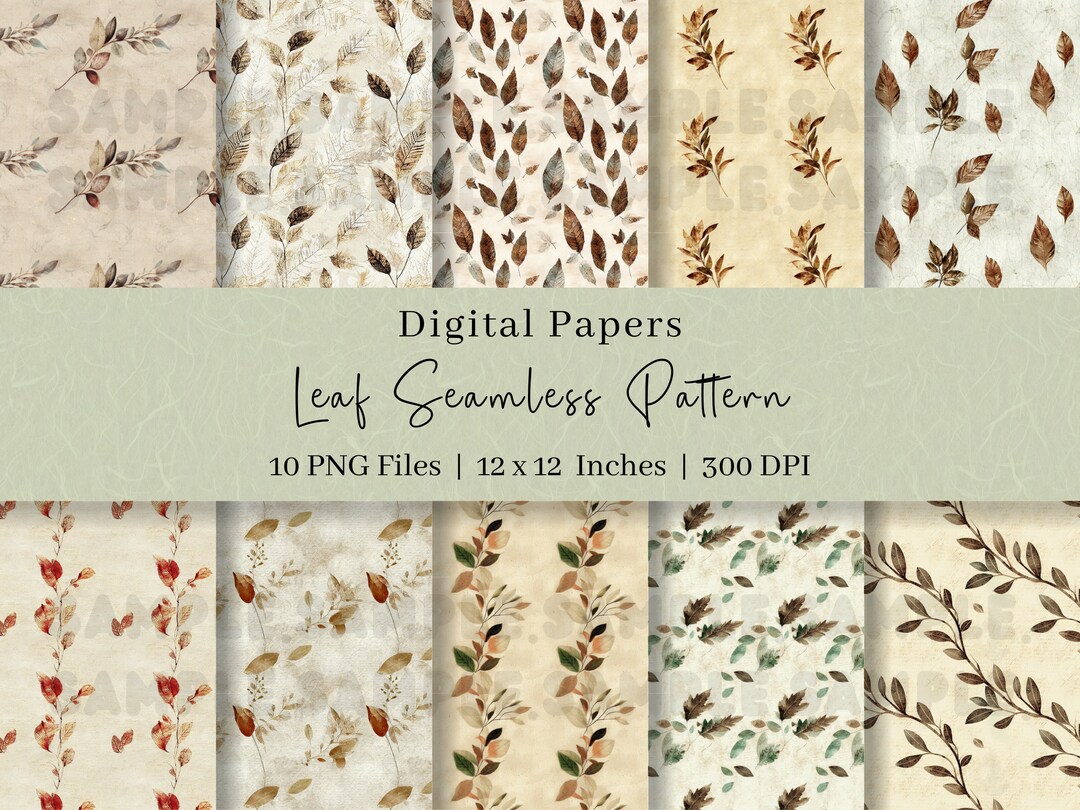 10 Leaf Digital Papers, Watercolor Scrapbook Paper, Seamless Pattern ...