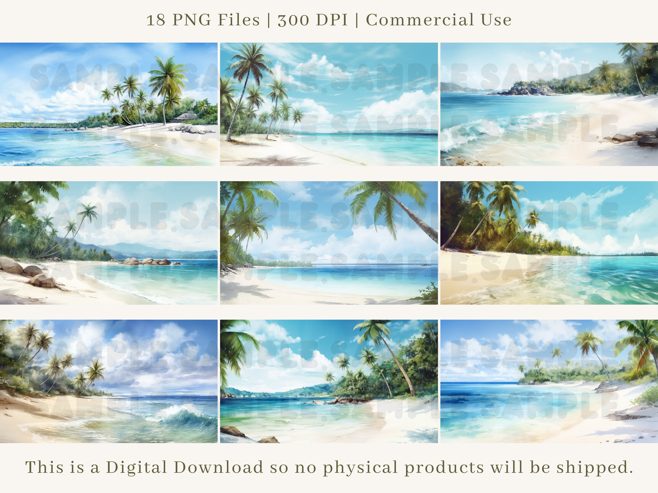 18 Watercolor Beach Clipart PNG Watercolor Tropical Beach - Etsy