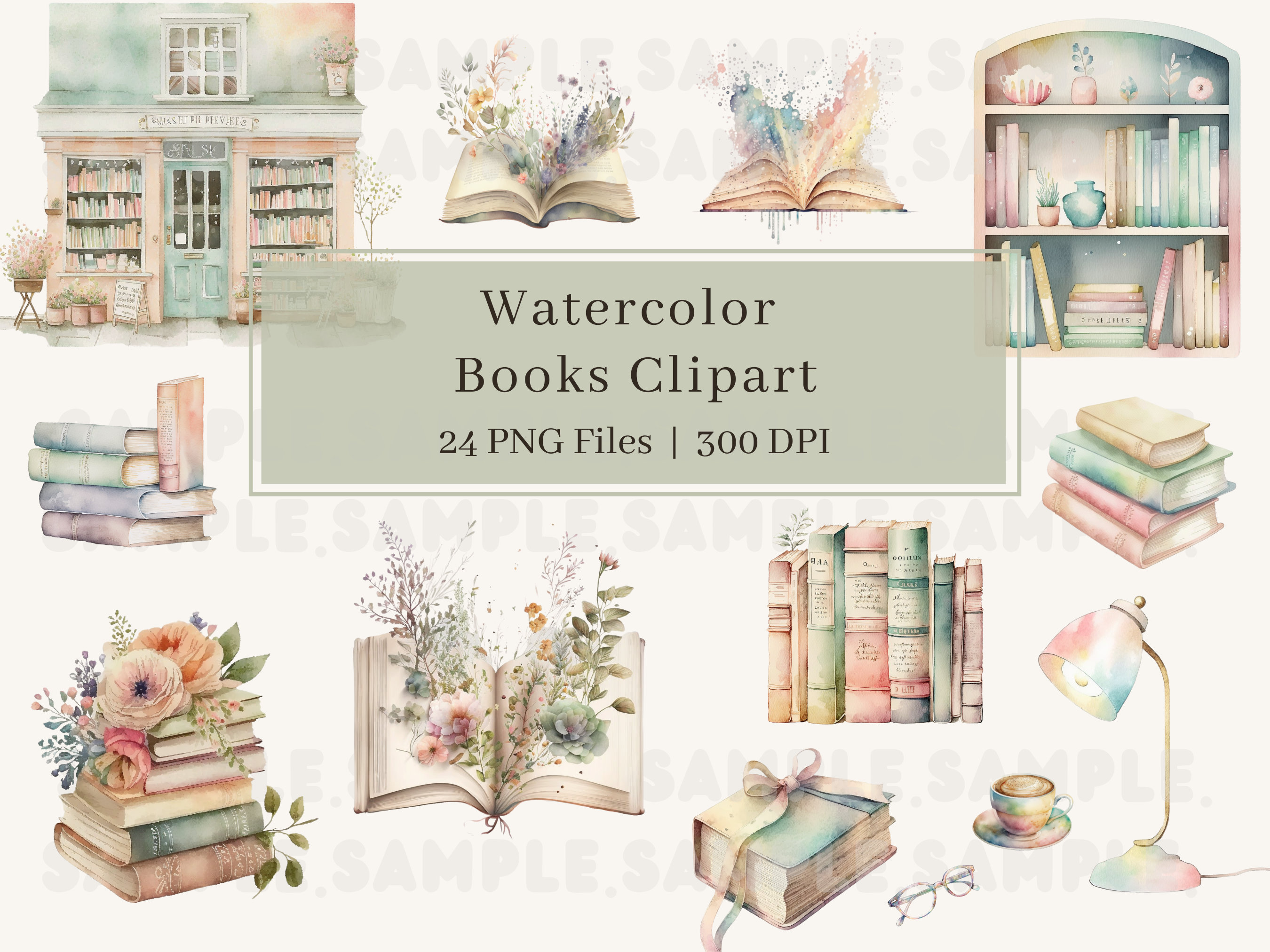 24 Books Clipart PNG Watercolor Book Clipart Floral Books - Etsy