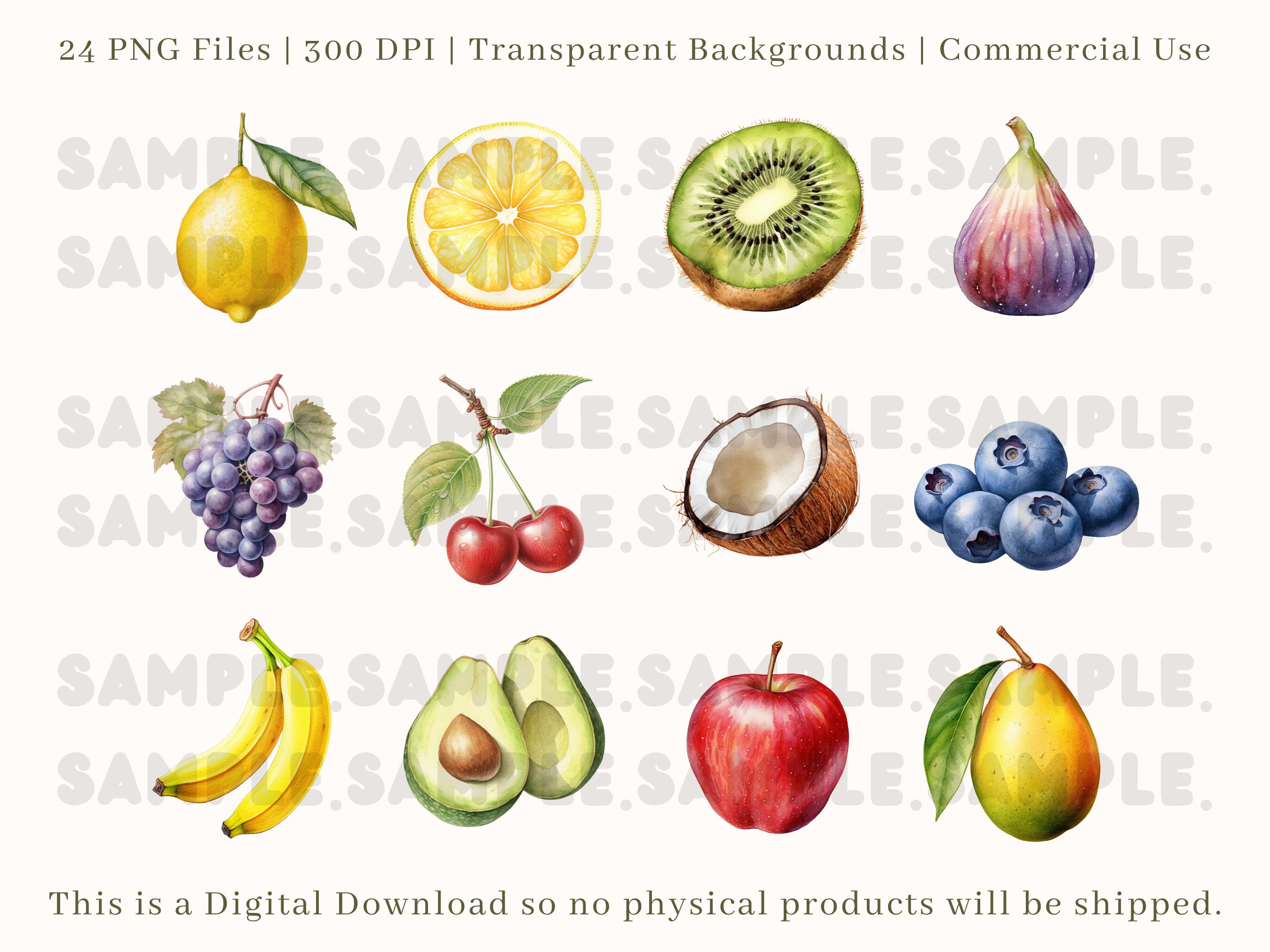 24 Watercolor Fruits Clipart, PNG, Produce Download, Orange, Apple ...
