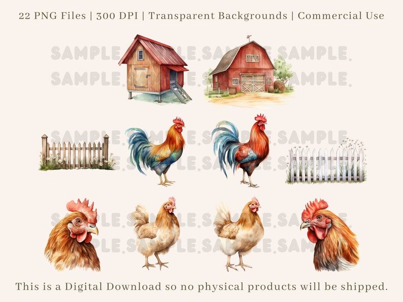 22 Chickens Clipart PNG Watercolor Chicken Coop Clipart - Etsy