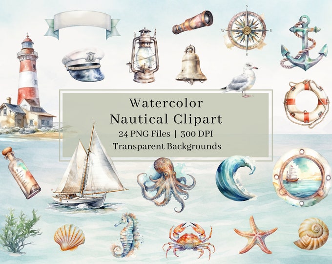 Ocean Clipart, Nautical Clipart Bundle, Commercial Use, Instant Digital ...