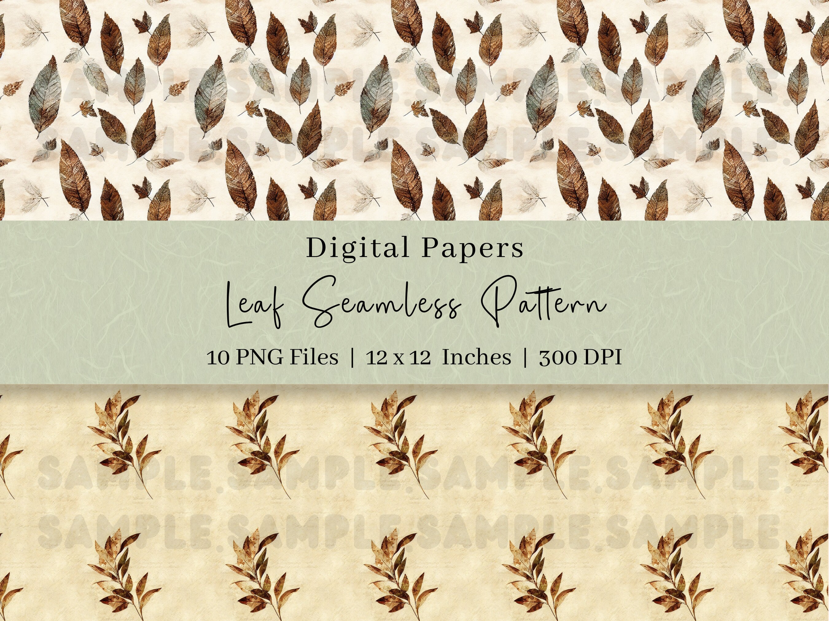10 Leaf Digital Papers, Watercolor Scrapbook Paper, Seamless Pattern ...