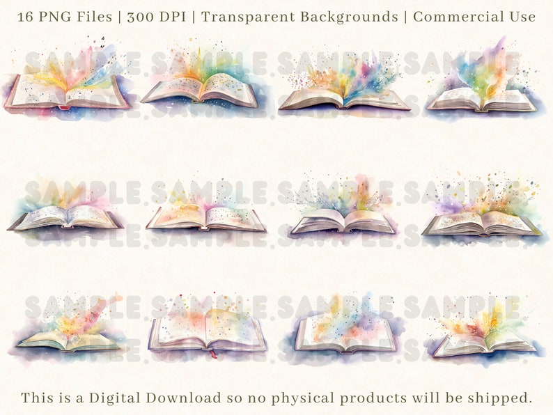 16 Watercolor Books Clipart PNG Bundle Open Book Clipart - Etsy