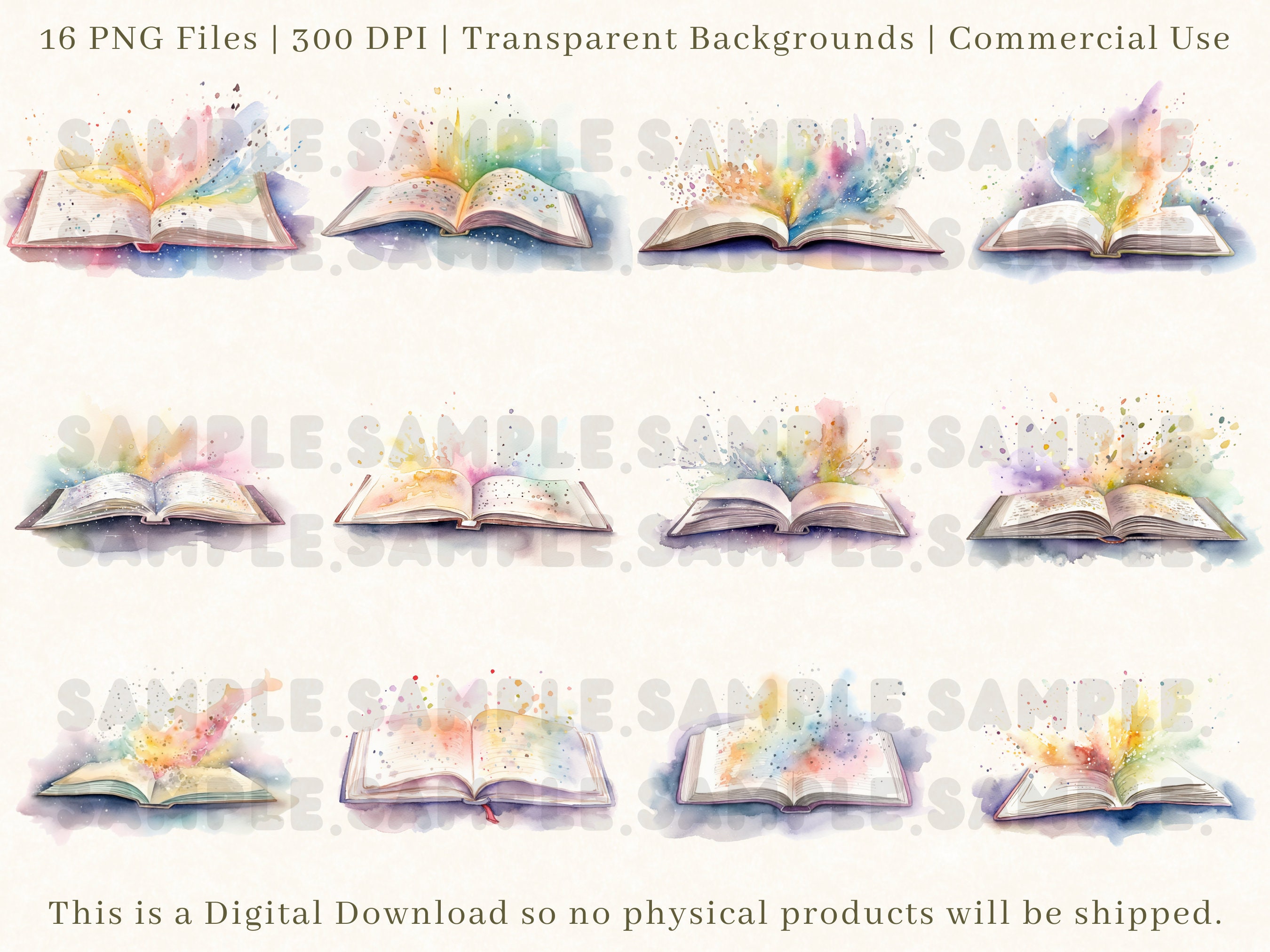 16 Watercolor Books Clipart PNG Bundle Open Book Clipart - Etsy