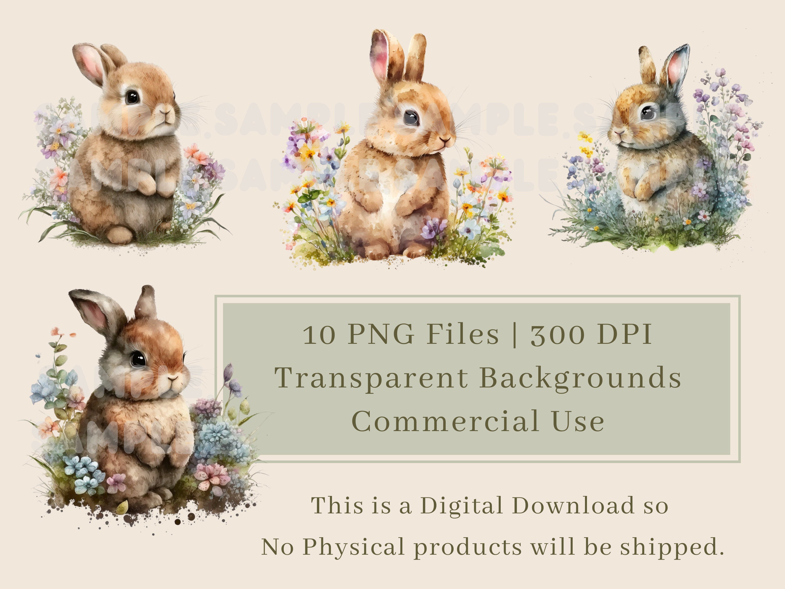 10 Cute Bunny Rabbit Clipart PNG Watercolor Baby Rabbit - Etsy