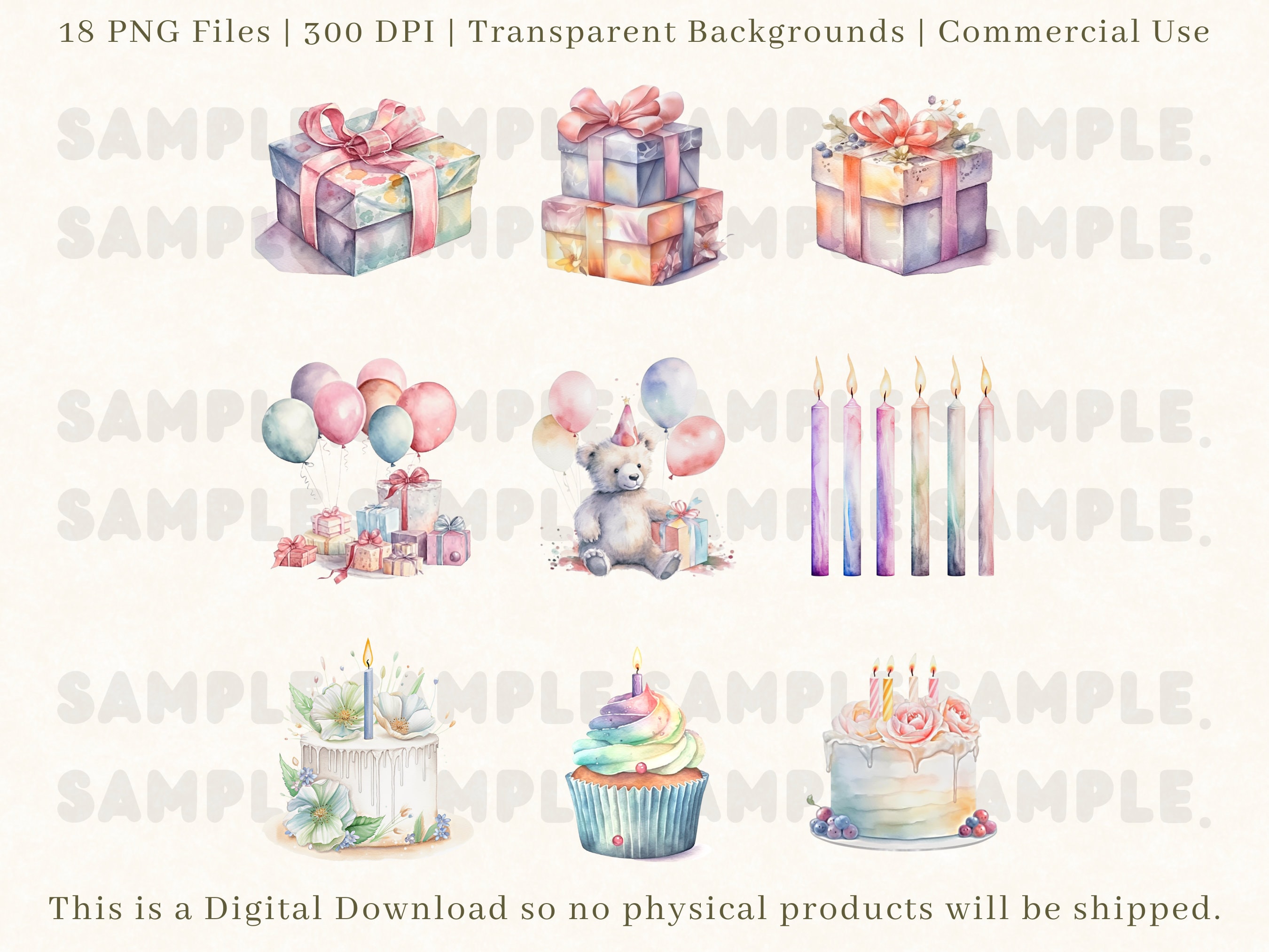 18 Watercolor Birthday Clipart, PNG, Watercolor Birthday Party Clipart ...