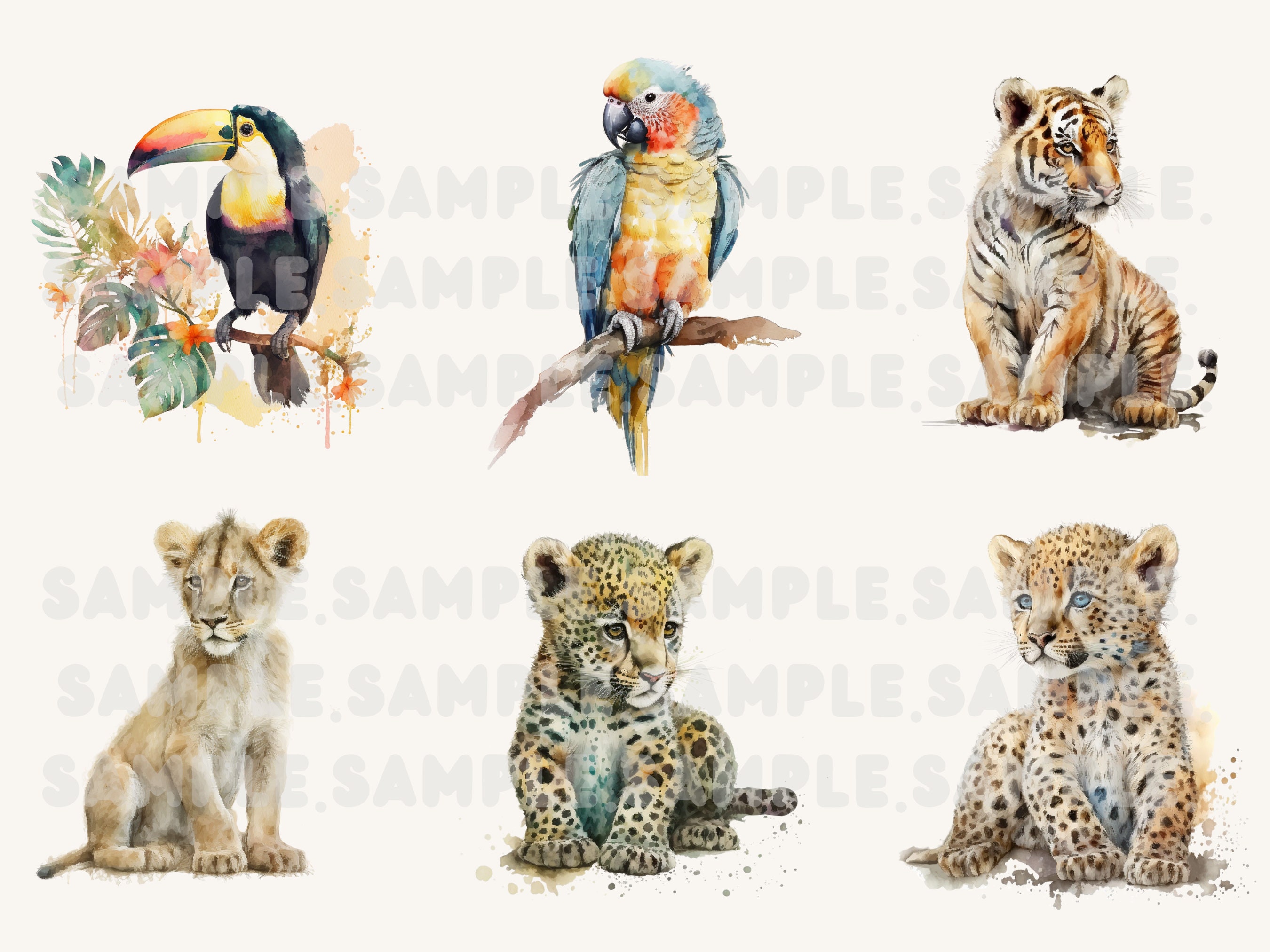 Watercolor Jungle Animals Clipart PNG Baby Jungle Animals: - Etsy Australia