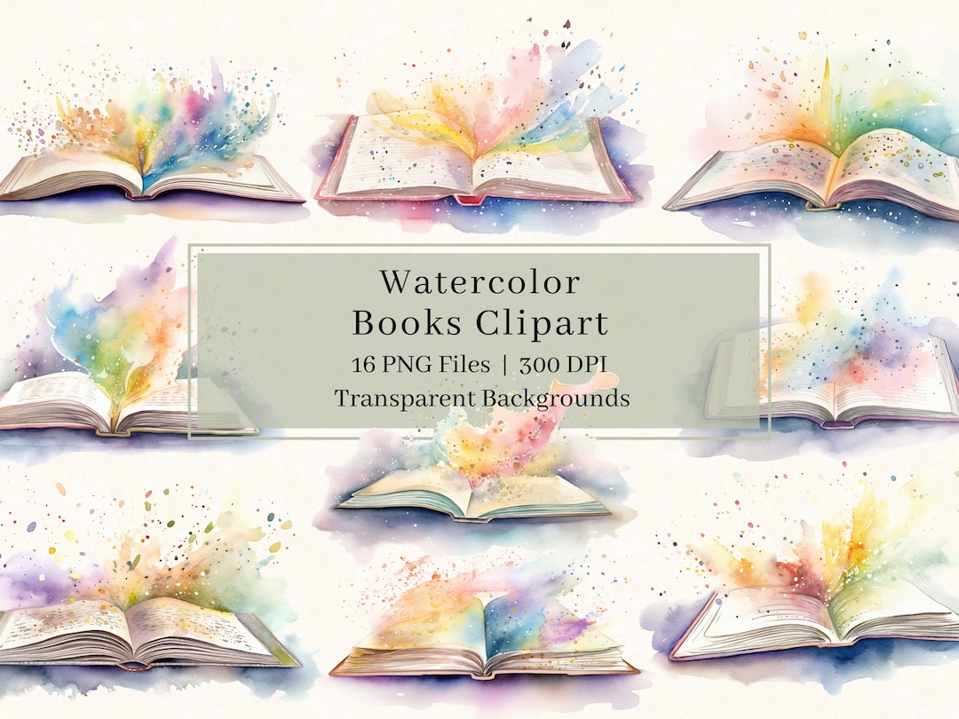 16 Watercolor Books Clipart, PNG, Bundle, Open Book Clipart ...