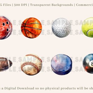 Watercolor Sports Balls Clipart: PNG Bundle (commercial Use) - Etsy
