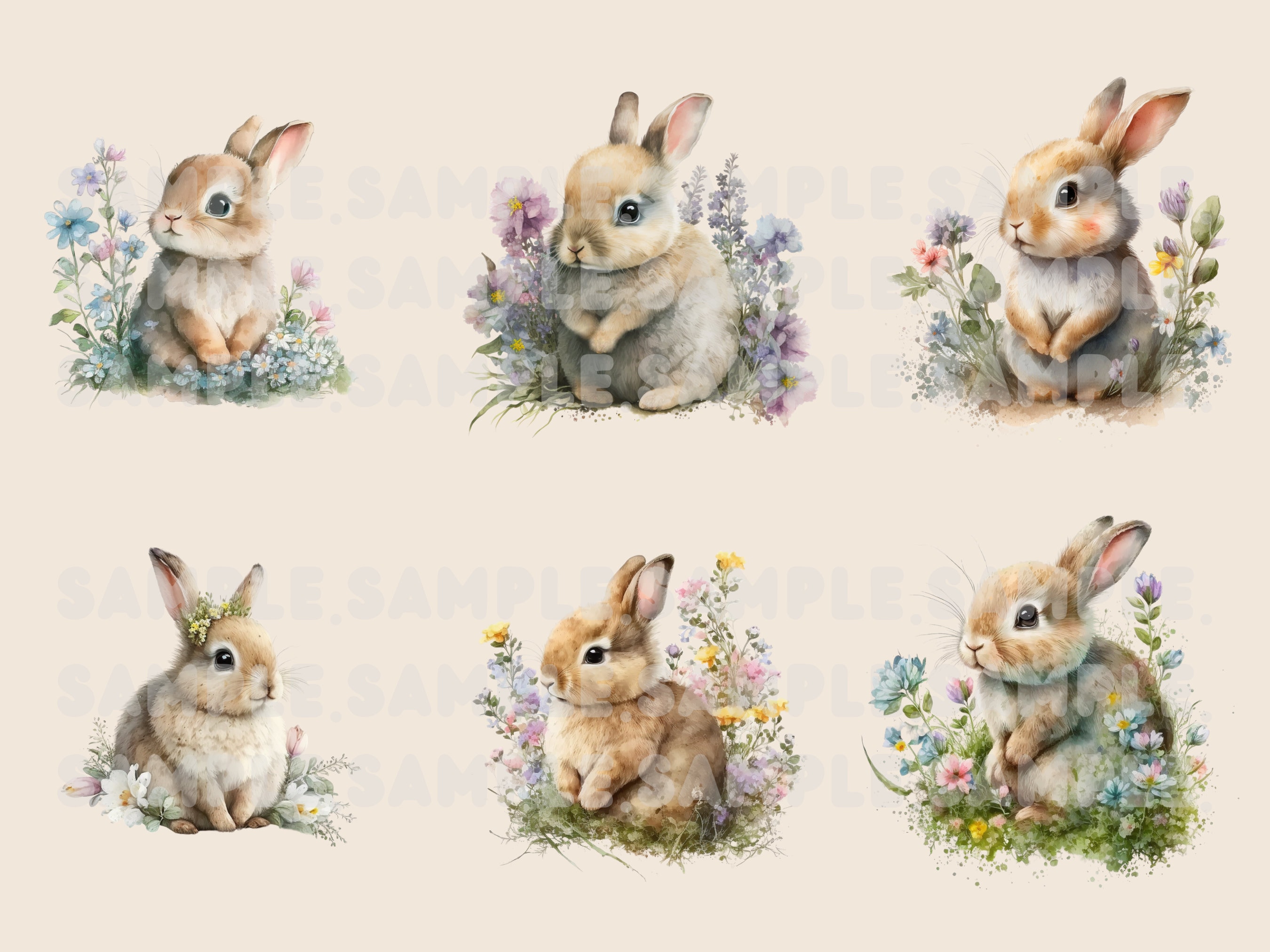 10 Cute Bunny Rabbit Clipart PNG Watercolor Baby Rabbit - Etsy