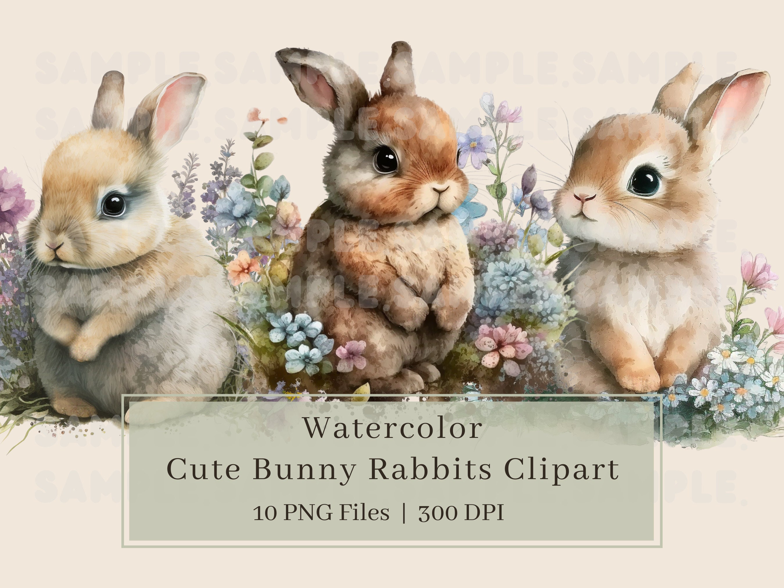 10 Cute Bunny Rabbit Clipart PNG Watercolor Baby Rabbit - Etsy