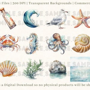24 Watercolor Nautical Clipart, PNG, Sea Clipart, Ocean Clipart ...