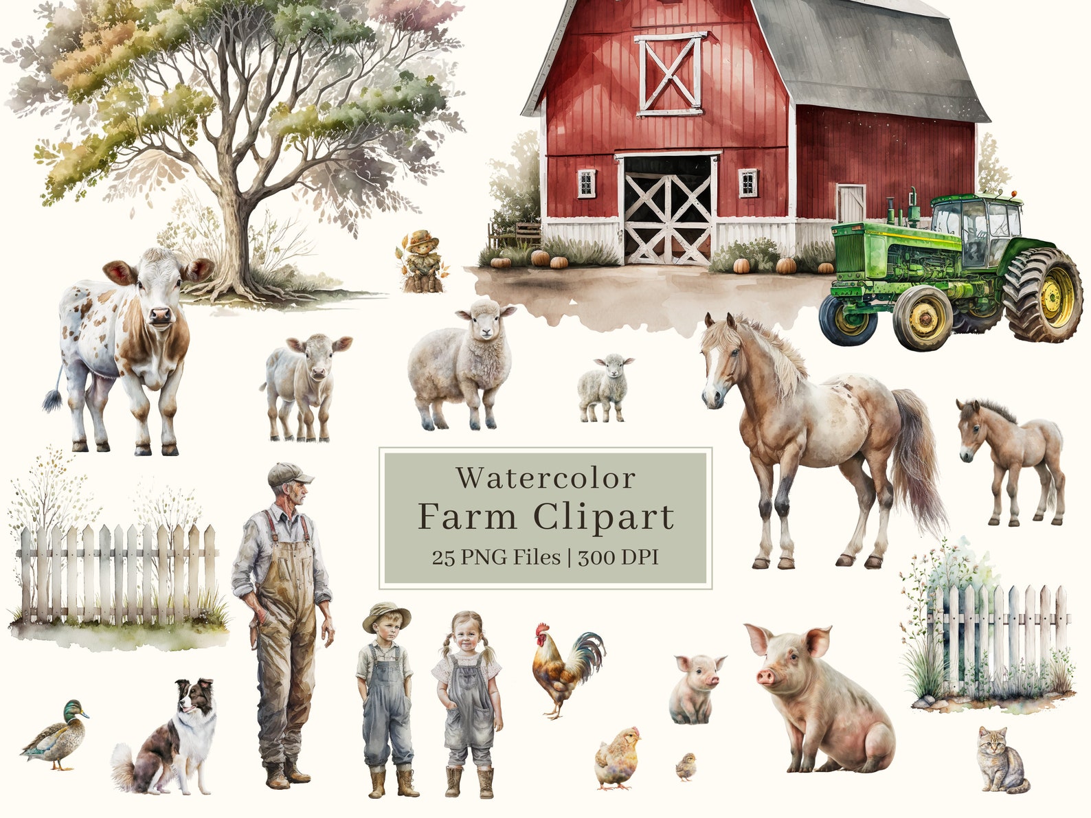 26 Watercolor Farm Animals Clipart, PNG, Farm Clipart, Nursery Wall Art ...
