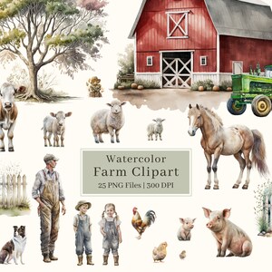 26 Watercolor Farm Animals Clipart, PNG, Farm Clipart, Nursery Wall Art ...
