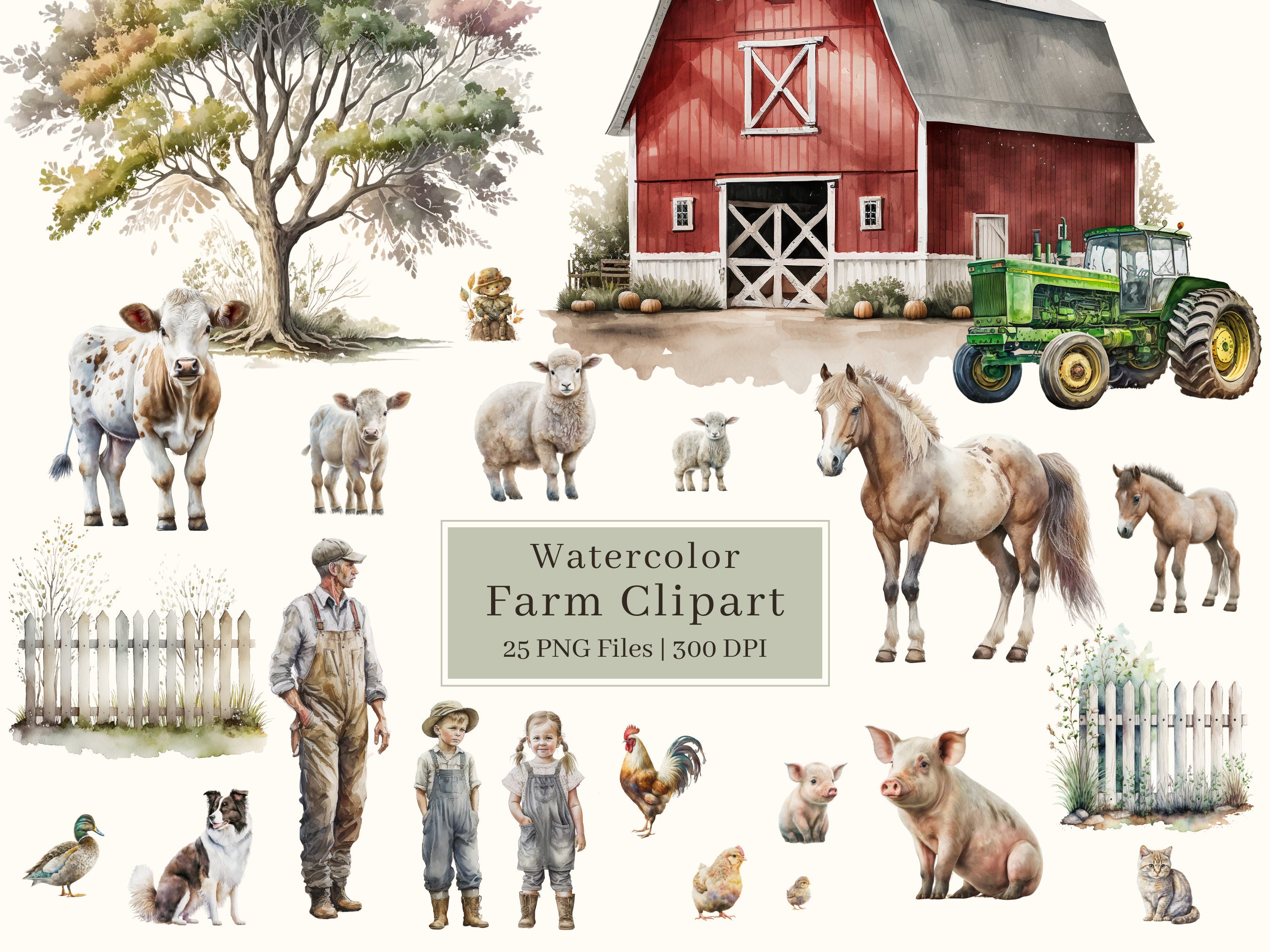 26 Watercolor Farm Animals Clipart PNG Farm Clipart Nursery - Etsy